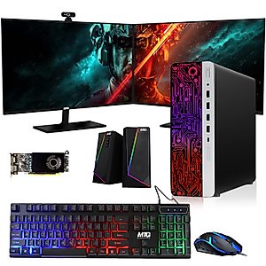 HP G3 Gaming Desktop PC, Intel Core i7 6th Gen, AMD RX 550 Graphics, 32GB RAM, 240GB SSD + 1TB HDD, MTG 27 Inch Dual Monitor, RGB Keyboard Mouse, Speaker, Webcam, Win 10 Pro (Renewed)