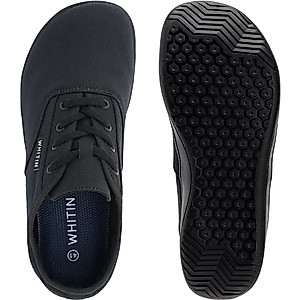 WHITIN Canvas Barefoot Sneakers for Men Wide Toe Box Minimalist Zero Drop Sole Shoes Minimus Extra Width Fit Size 11.5 12 Minimal Black 45