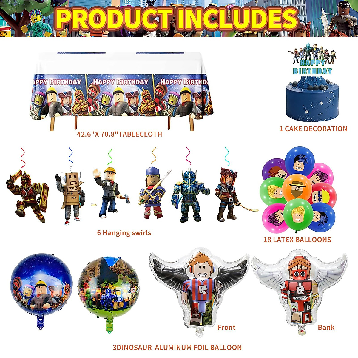 Birthday Party Supplies, Party Decorations Include Happy Birthday Banner, Backdrop, Tableware Set, Tablecloth, Cake Toppers, Cupcake Toppers, Latex Balloons, Hanging Swirls