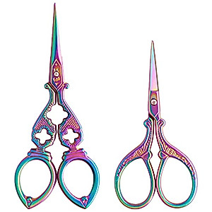 Asdirne Embroidery Scissors, Stainless Steel Sharp Tip Scissors, Thread Scissors DIY Tools for Embroidery, Craft, Needle Work, Art Work & Everyday Use, 2 Pcs, 4.7"/5.3",Colourful