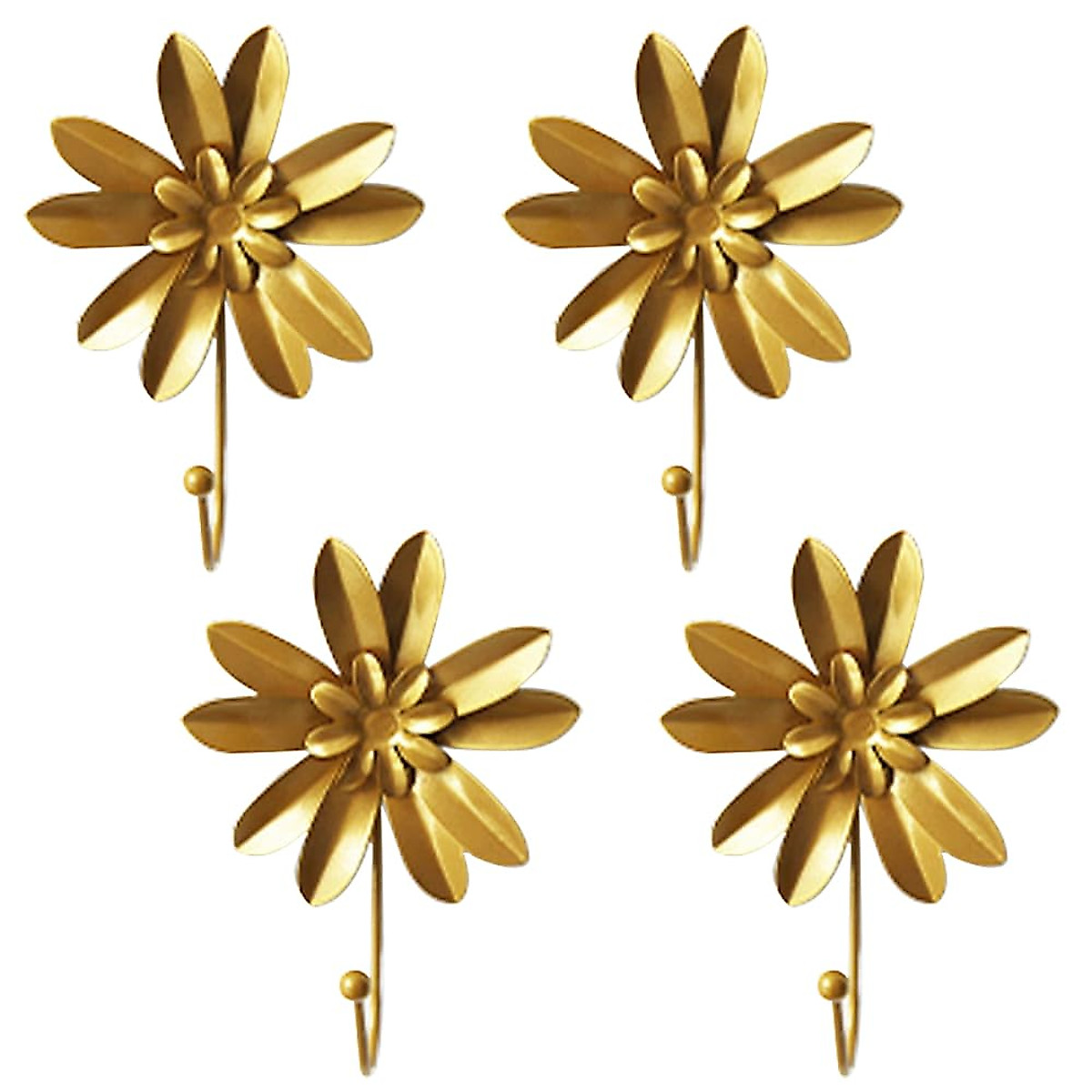 Sdjdhej Golden Flower Single Hooks, 4Pcs Flower Retro Style for Room Wall Mounted Decoration, Coat Hat Scarf Hanging Entry Heavy Duty Hooks, Home Decor (C)