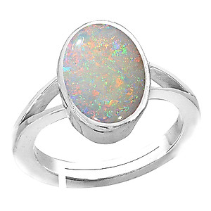 LMDPRAJAPATIS 4.50 Carat Natural Certified White Ethopian Opal Astrological Purpose Loose Gemstone Silver Adjustable Ring for Women and Men