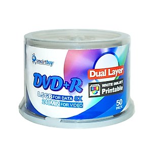 Smartbuy 100-disc 8.5GB/240min 8X DVD+R DL White Inkjet Hub Printable Blank Media Disc + Black Permanent Marker