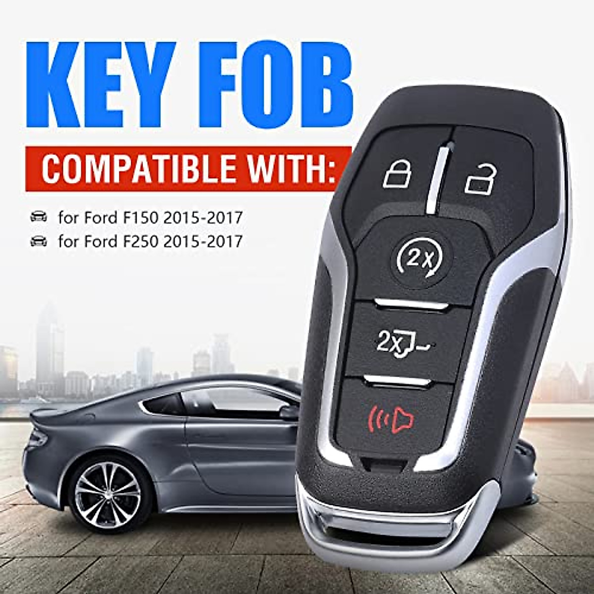 Keymall Remote Key Fob Case Shell Cover for Ford F150/F250 2015 2016 2017(FCC ID:M3N-A2C31243300 P/N:164-R8117) 5 Buttons,Just a Key Shell