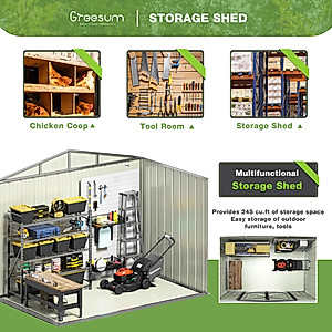 Greesum Metal Outdoor Storage Shed 8FT x 6FT, Steel Utility Tool Shed Storage House with Door & Lock, Metal Sheds Outdoor Storage for Backyard Garden Patio Lawn (8’x 6'), Brown