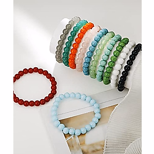 BOMAIL 12Pcs 8mm Beaded Stretch Bracelet Handmade Round Glass Bracelet for Women Multicolor Matte Beads Elastic Bracelet Gifts