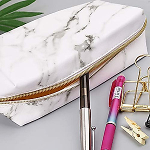 Oranmay Large Cute Pencil Case Pen Box Zipper Bags Marble Makeup Storage Supplies