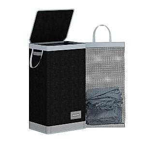 Wisdom Star Large Laundry Basket with Lid, 100L Waterproof Laundry Hamper with Removable Laundry Bag, Collapsible Laundry Baskets with Extended Handles for Bedroom, Bathroom, Dorm, Laundry Room, Black