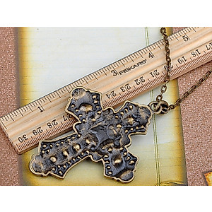 Alilang Ornate Antique Golden Tone Colorful Rhinestone Cross Pendant Necklace, Multicolored