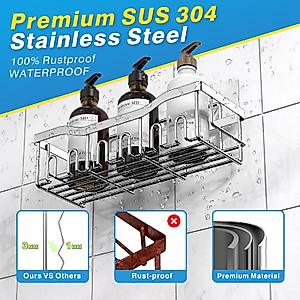 EUDELE Adhesive Shower Caddy, 5 Pack Stainless Steel Bath Organizers With No Drilling, Large Capacity Rustproof Shelves for Bathroom Storage & Home Decor