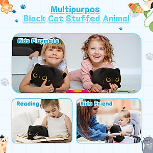 Mewaii Black Cat Plush, Cute Cat Plushies Toy, Soft Kitten Plushie Cuddle Pillow, Anime Plushie Doll, Cute Stuff Toys Gift for Girls, Boys and Males (8 Inch)