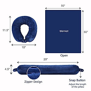 SOCHOW Travel Blanket or Neck Pillow, 2-in-1 Soft Fleece Blanket with Neck Pillowcase Sets for Airplane Car Camping and Office, Navy Blue