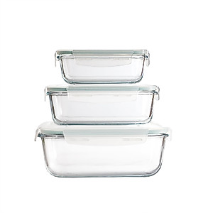 XYouyu Food Storage Containers Glass Food Storage Containers With Airtight Lids -Meal Prep Airtight Glass Bento Boxes BPA-Free (Set Of 3 Piece) Microwave, Oven Safe