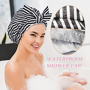 2 PCS Shower Caps for Women Resuable Waterproof Adjustable Shower Caps with Bowknot Hair Bath Cap for Natural Hair