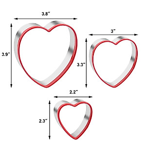 Heart Cookie Cutter for Valentine’s Day, 3 PCS Heart Shape Biscuit Cutter Set with Soft Silicone Heavy Duty Stainless Steel Baking Pastry Set for Decorating in Valentine’s Day, Birthday…