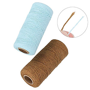 GLOGLOW 2 Rolls Warp Thread Warp Yarn Pure Cotton Yarn Tensile Resistant 8/4 Warp Thread for Knitting Tatting Carpet Tapestry(Brown + Light Blue)