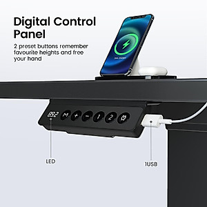 Rolanstar L Shaped Standing Desk with LED Light and Power Outlet, Dual Motor Height Adjustable Electric Standing Desk with Monitor Stand & Keyboard Tray, 61.2" Sit Stand Desk Black