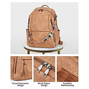 FADEON Leather Laptop Backpack Purse for Women Small Designer Laptop Bag,Multi-Pockets Travel Ladies Shoulder Bag Brown