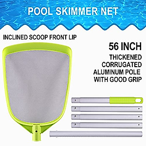 Sepetrel Pool Leaf Skimmer Net with 24-56 Inch Premium Pole,Medium Sized Net for Cleaning Pool, Pond,Spa,Hot Tub