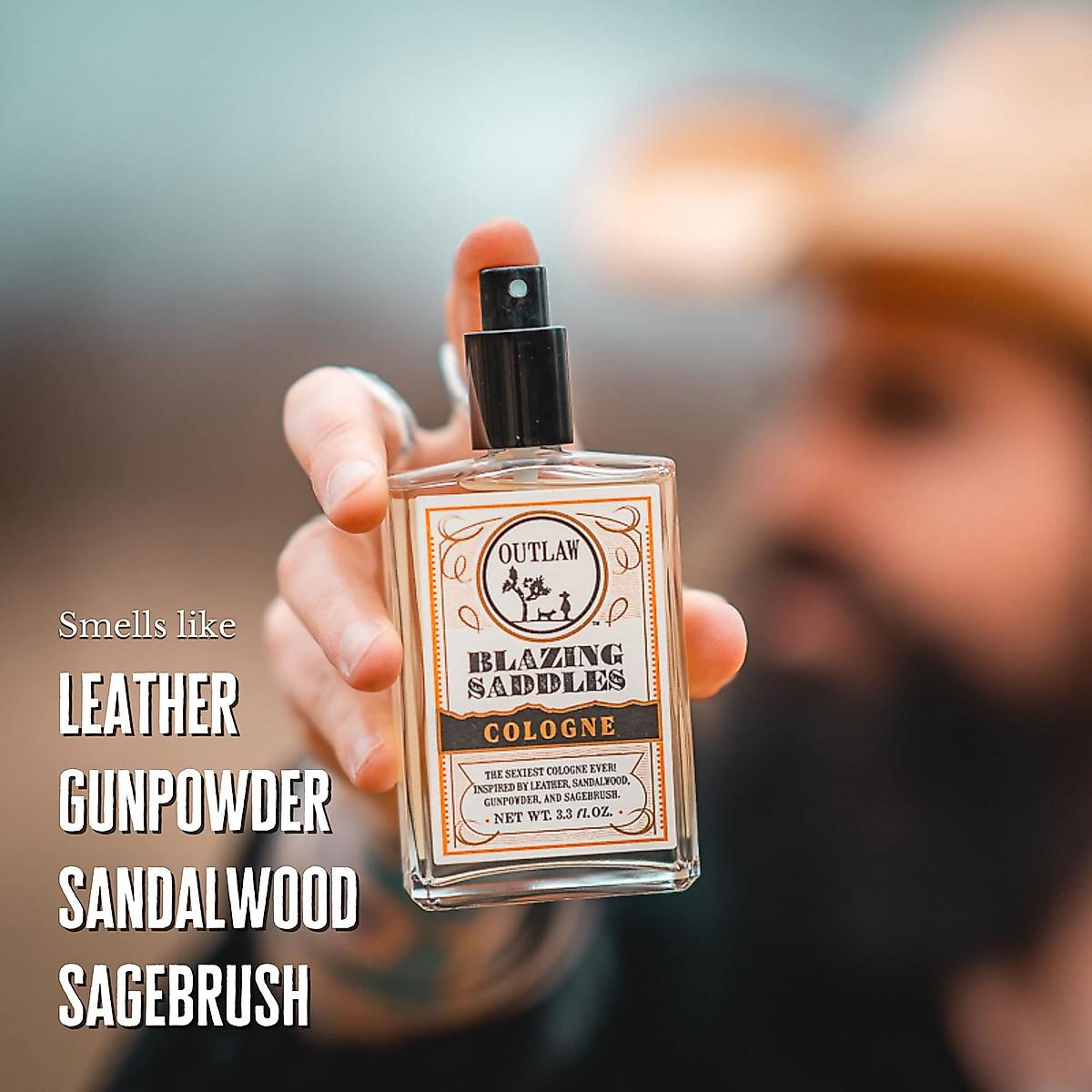 Outlaw Soaps Blazing Saddles Western Cologne | Bold Scent: Warm Leather, Gunpowder, Sagebrush, & Sandalwood | Mens & Womens Cologne