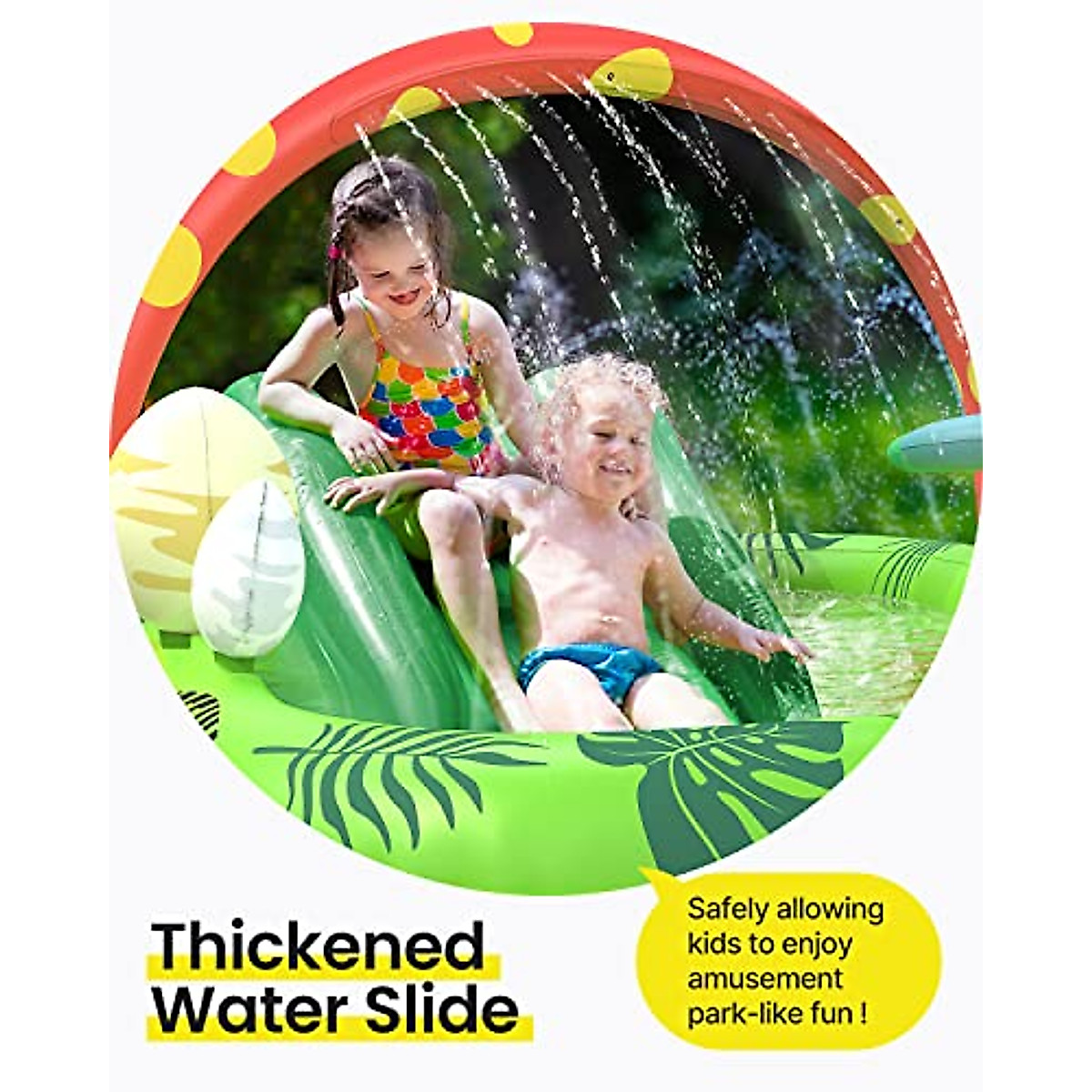 Inflatable Kids Pool, Airefina Dino Planet Inflatable Play Center Kiddie Pool with Water Slide, Ultra Thick 97"x76"x41" Toddle Pool with Play Ball Hoop, for Backyard, Garden, Water Park, Ages 3+