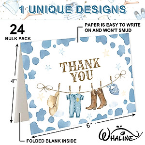 Whaline 24 Pack Cowboy Thank You Card Blue Cow Print Greeting Card with Envelope Sticker Cow Spot Blank Note Card for Baby Shower Party Invitation Supplies, 4 x 6 Inch