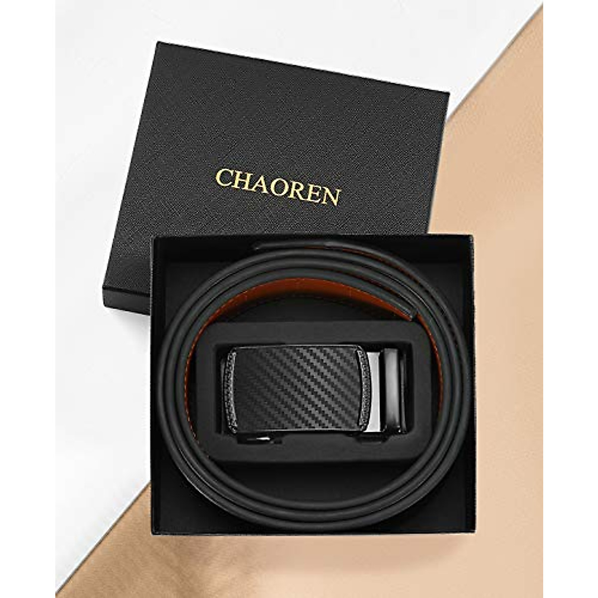 CHAOREN Ratchet Belt for Men - Mens Belt Leather 1 3/8" for Casual Jeans - Micro Adjustable Belt Fit Everywhere
