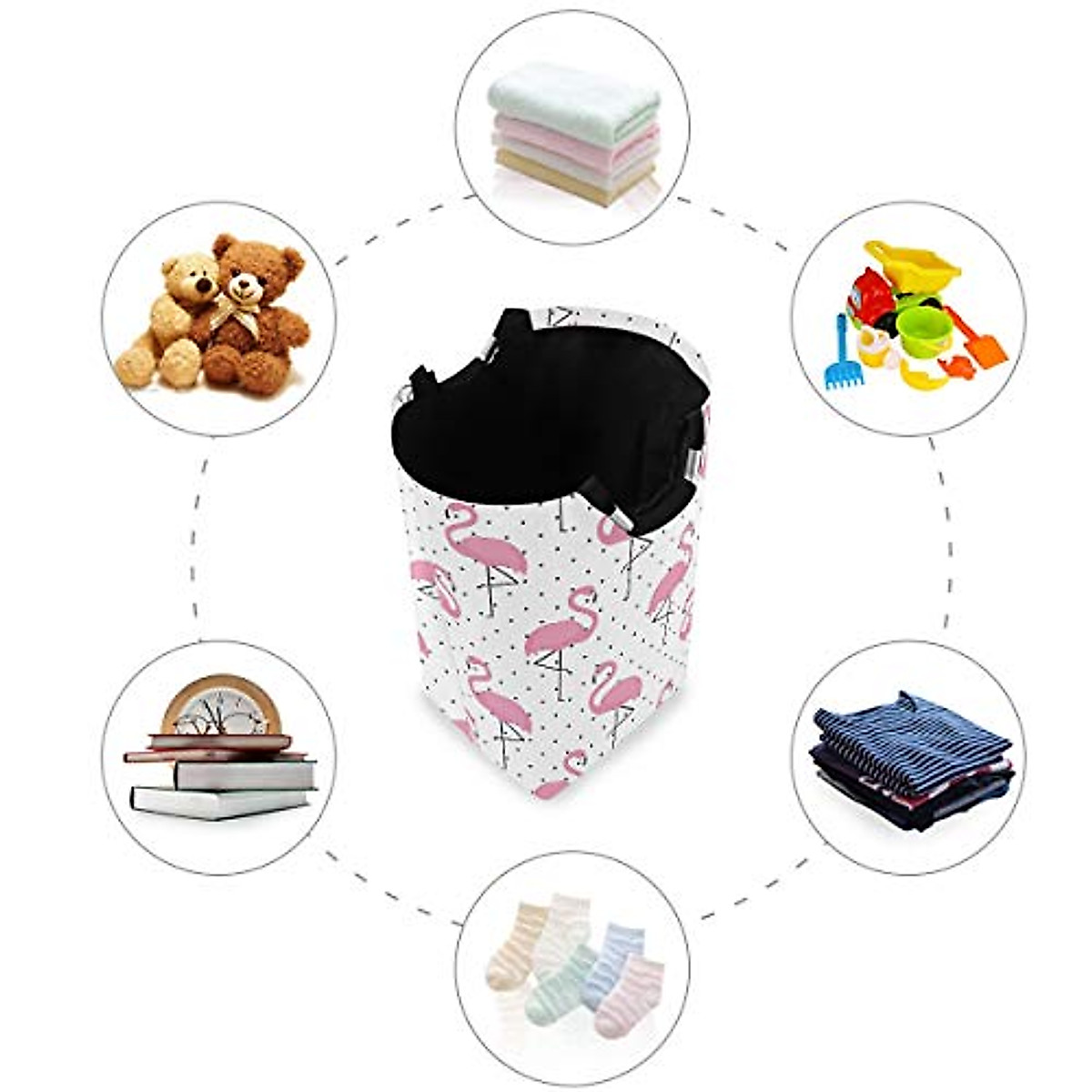 ALAZA Pink Flamingo Polka Dot Bird Laundry Basket Hamper Large Storage Bin with Handles for Gift Baskets, Bedroom, Clothes