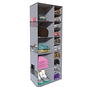 coastal rose Hanging Shoe Closet Storage Organizer, 15 Sections Closet Organizers and Storage Shelves Shoe Rack Holder Hanger, Grey