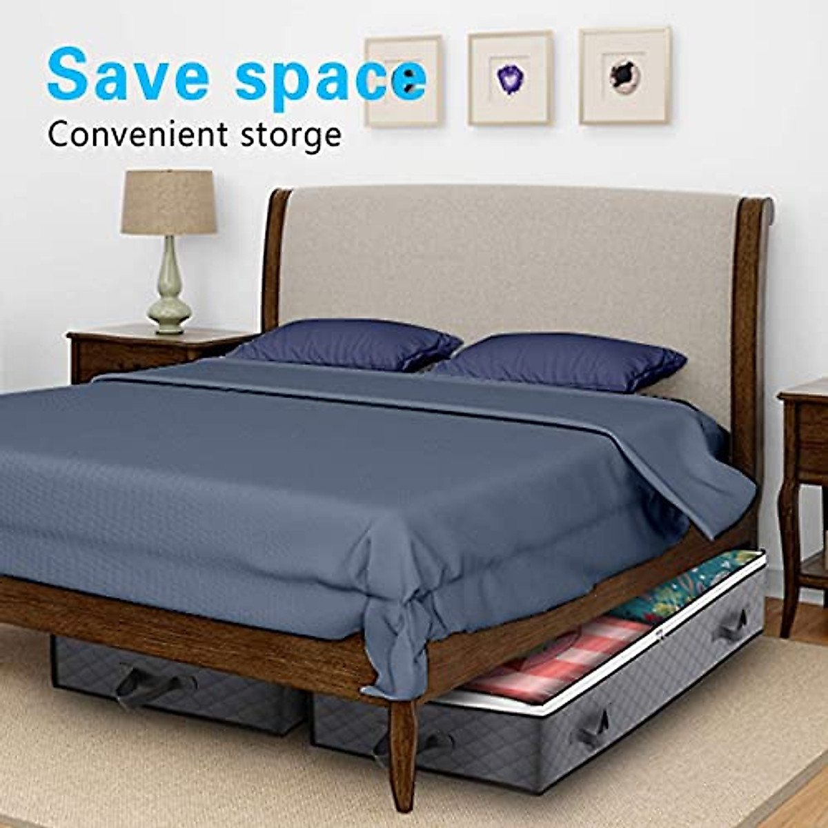 Under Bed Storage Bag, Under Bed Storage Containers with Reinforced Handles, Underbed Storage with Transparent Window for Easy Identification, Set of 2 Storage Bag Organizer for Clothes, Blankets and Shoes, Gray