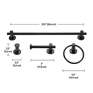 Globe Electric 51710 5-Piece Bathroom Accessory Set, with Vanity, Matte Black, 3-Light Vanity Light, Towel Bar, Towel Ring, Robe Hook, Toilet Paper Holder, Bathroom Lights Over Mirror, Home Décor