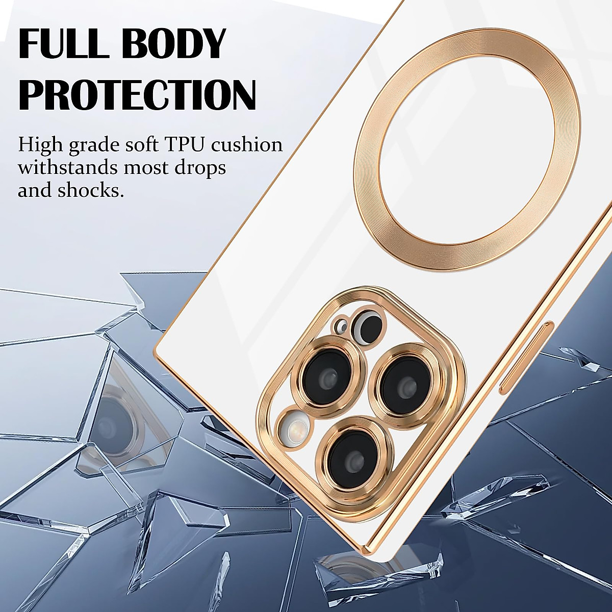 Newseego for iPhone 13 Pro Max Magnetic Case, Luxury Plating Edge Case for Women Girls Men Soft TPU Bumper Anti-Scratch Shockproof Protective Case Cover for iPhone 13 Pro Max-White