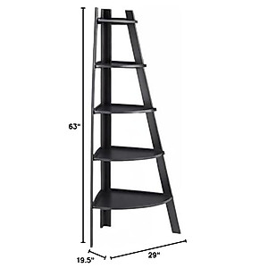 Danya B. Free Standing 5-Tier Pyramid Corner Ladder Display Shelving Unit/Bookshelf (Black)