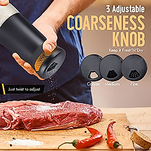 The Original Salt and Pepper Shakers set - Black & White - Spice Dispenser with Adjustable Pour Holes - Stainless Steel & Glass - Set of 2 Bottles