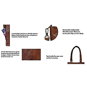 Madosh Womens Brown Crossbody Genuine Leather Shoulder Tote Office Handbag Casual Purse Satchel Bag