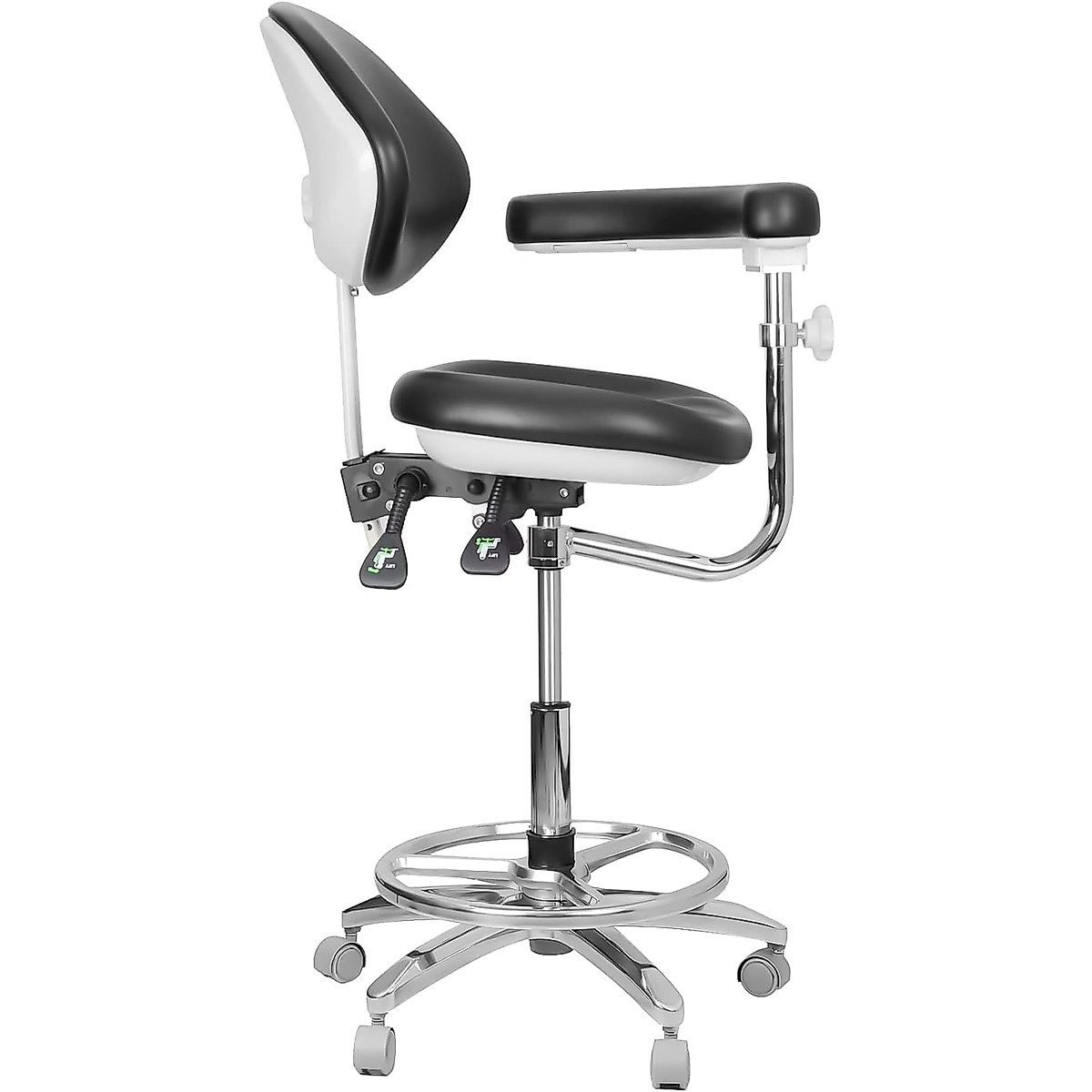 Mobile Adjustable Doctor's Stool Dental Assistance Chair Foot Control 360 Degree Rotation Armrest PU Leather QY-600M-B2