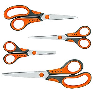 Oiijiok Scissors, Multi-Purpose Office Scissors, Comfortable Grip Household Scissors, Sturdy Sharp Craft Supplies in a Pack of 4 for Office, Home, School, Scissors for High School Teachers