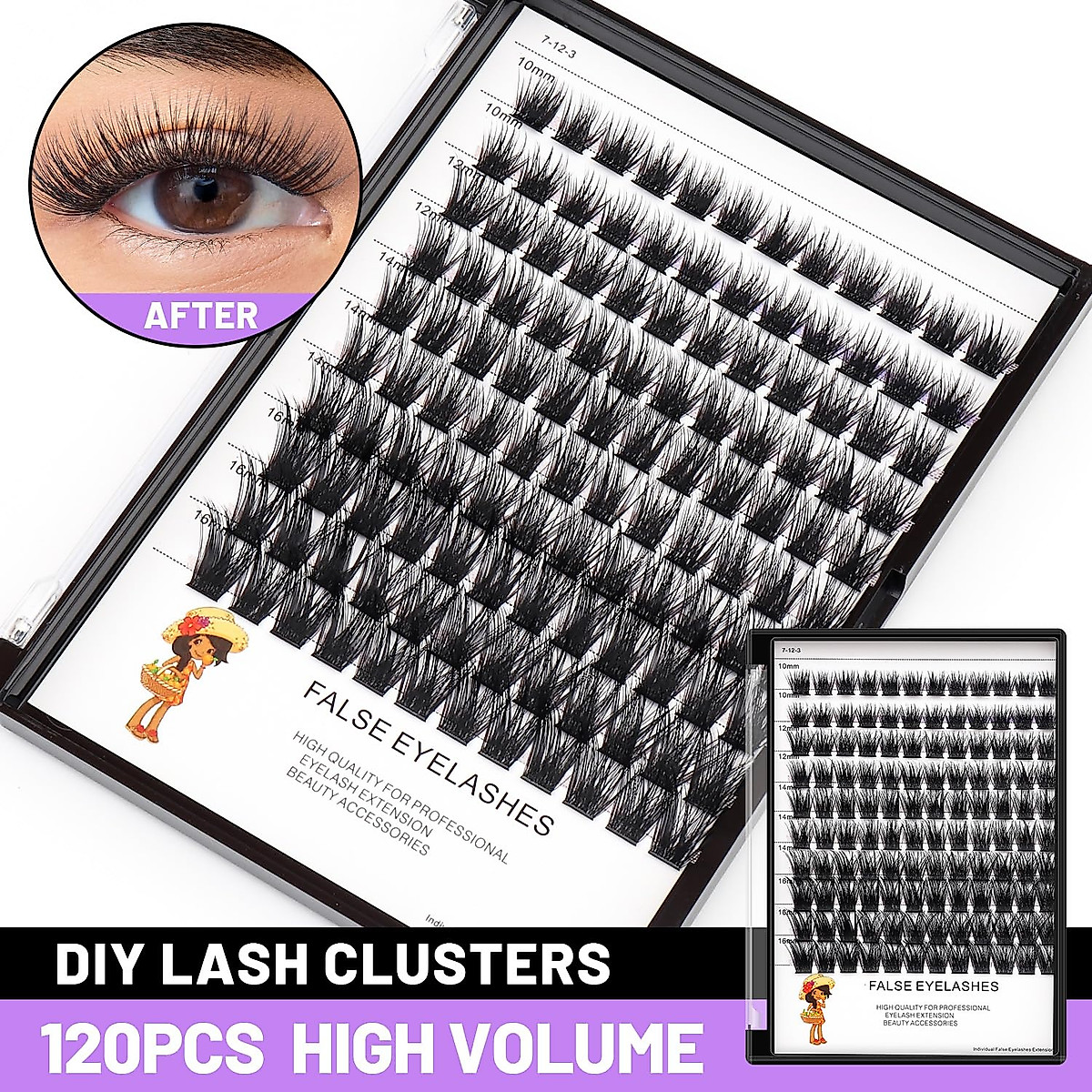 Bodermincer 120pcs 8-10-12-14mm Mixed,10-12-14-16mm Mixed Wide Cluster Clusters Individual Lashes Professional Makeup Individual Cluster EyeLashes Grafting Fake False Eyelashes Eyelash Extension