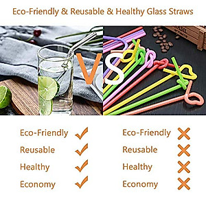 IDEALUX Glass Straws Clear 8" X 0.32" Drinking Straws Reusable Straws Healthy, Reusable, Eco Friendly, BPA Free, 4 Straws with Cleaning Brush