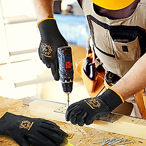 TICONN Work Gloves with Grip for Men and Women, All Purpose 3D Stretch Fit Slip Resistant PU Coated Grip Gloves (3 Pack, Medium)