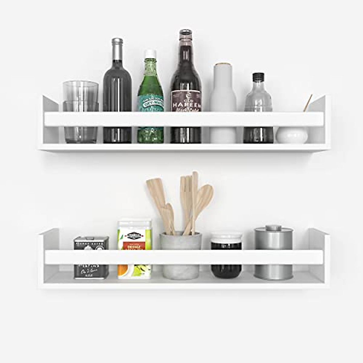 Ballucci Set of 2 Wall Mount Bookshelves, Wood Floating Wall Shelves with Towel Bar Rack for Nursery, Kitchen, Living Room, Bedroom, Bathroom, Office; 23 Inch - White