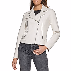 Levi's Women's Faux Leather Asymmetrical Moto Jacket, Oyster, X-Large