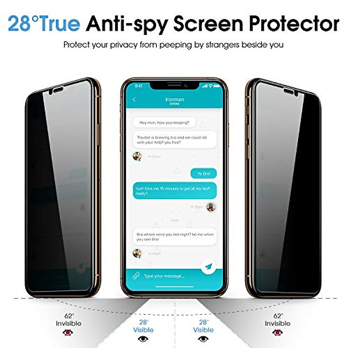 Elecshion (Full-Coverage) Privacy Screen Protector (2 Pack) for 2019 iPhone 11 Pro Max / 2018 iPhone Xs MAX, True 28° (Case Friendly) Anti-spy Tempered Glass with Easy Installation Tray(6.5 '')