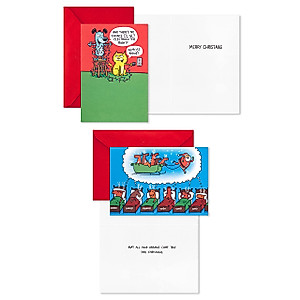 Hallmark Shoebox Funny Boxed Christmas Cards Assortment, Festive Cartoons (4 Designs, 24 Cards with Envelopes)