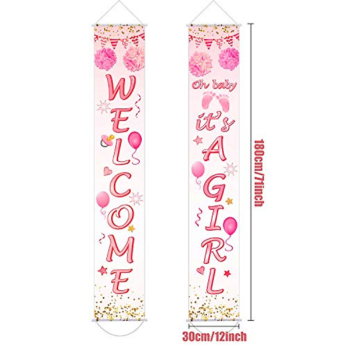 Baby Shower Decorations Welcome It's a Girl Banner Backdrop Background Door Hanging Porch Sign for Baby Shower Party Supplies, 71 x 12 Inch