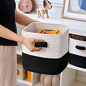 R RUNKA Storage Cube Baskets for Organizing-3 Pack - 11 inch Square Baskets for Cube Storage Closet Storage Bins- Woven Cube Storage Bins for Shelves- Cube Drawer-Toy Storage |White & Black