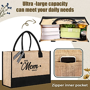 Cunno Mother's Day Mom Tote Bag 16.5 x 11.8 x 6.7 Inch Beach Bag Gifts for Mother Tote Bags for Mother Best Mom Ever Gifts Mom Bags (Jute)