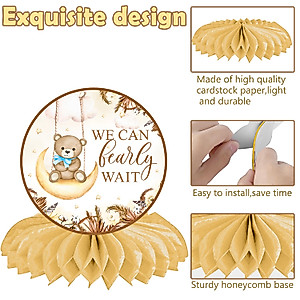 We Can Bearly Wait Honeycomb Centerpieces Bear Centerpieces for Table Teddy Bear Baby Shower Party Decorations 11Pcs Blue Bear Table Decorations for Baby Boys Bear Gender Reveal Party Supplies