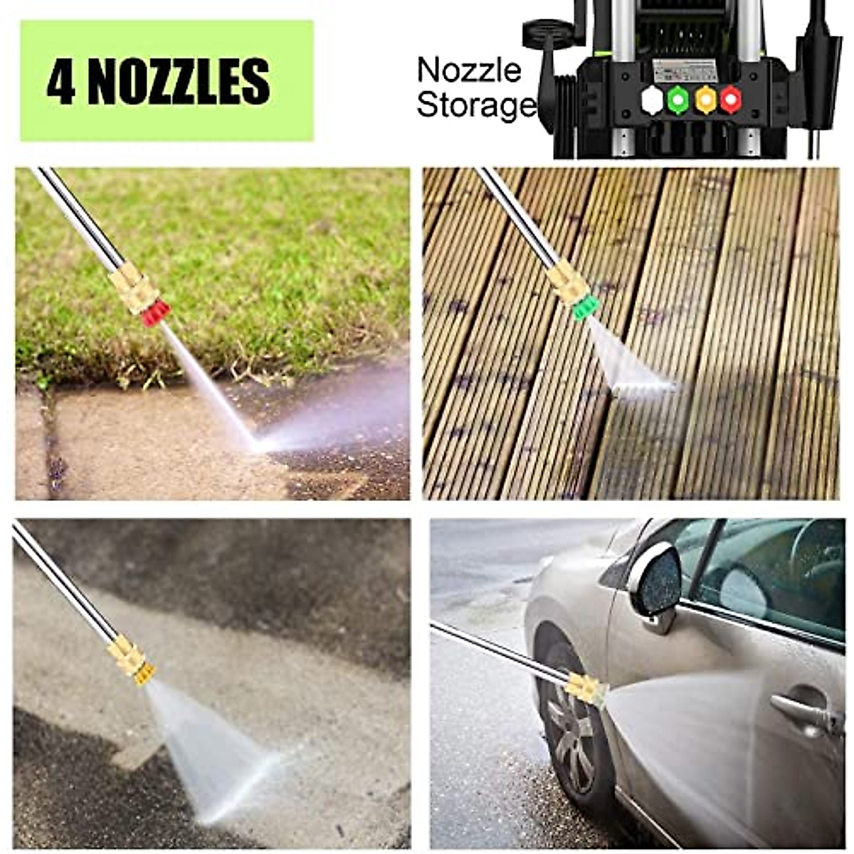 Homdox Pressure Washer 1.7 GPM Electric Pressure Washer 1800W High Pressure Washer Cleaner with 4 Nozzles, Foam Cannon Car Power Washer for Patio Garden Yard Vehicle (Green)