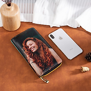 Luxladis Personalized Custom Photo Zipper Wallet for Women Girlfriend Sunflower Wallet with Engraved Your Name Long Leather RFID Wallet (butterfly wallet)